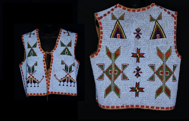 Old American Style Handmade Lakota Sioux Design Beaded Powwow War Vest ...