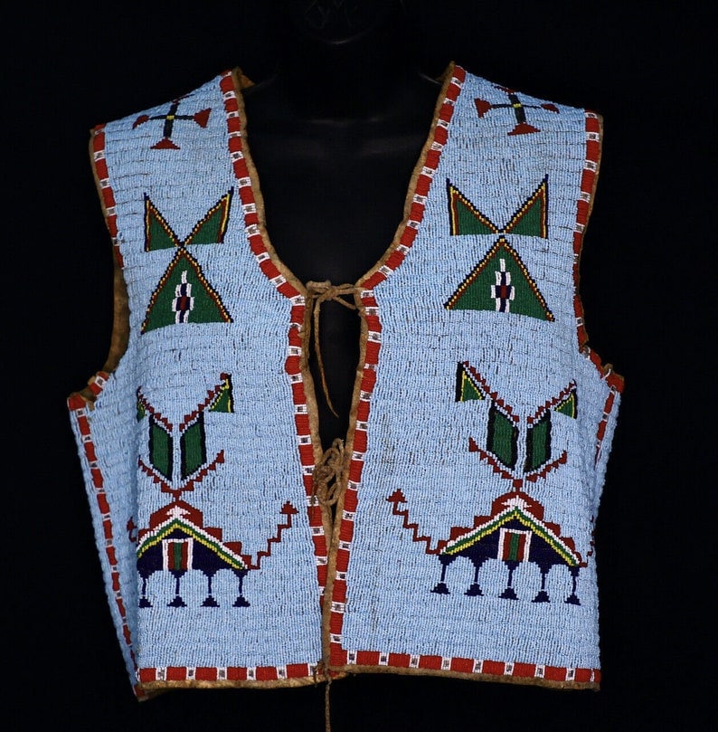 Old American Style Handmade Lakota Sioux Design Beaded Powwow War Vest ...