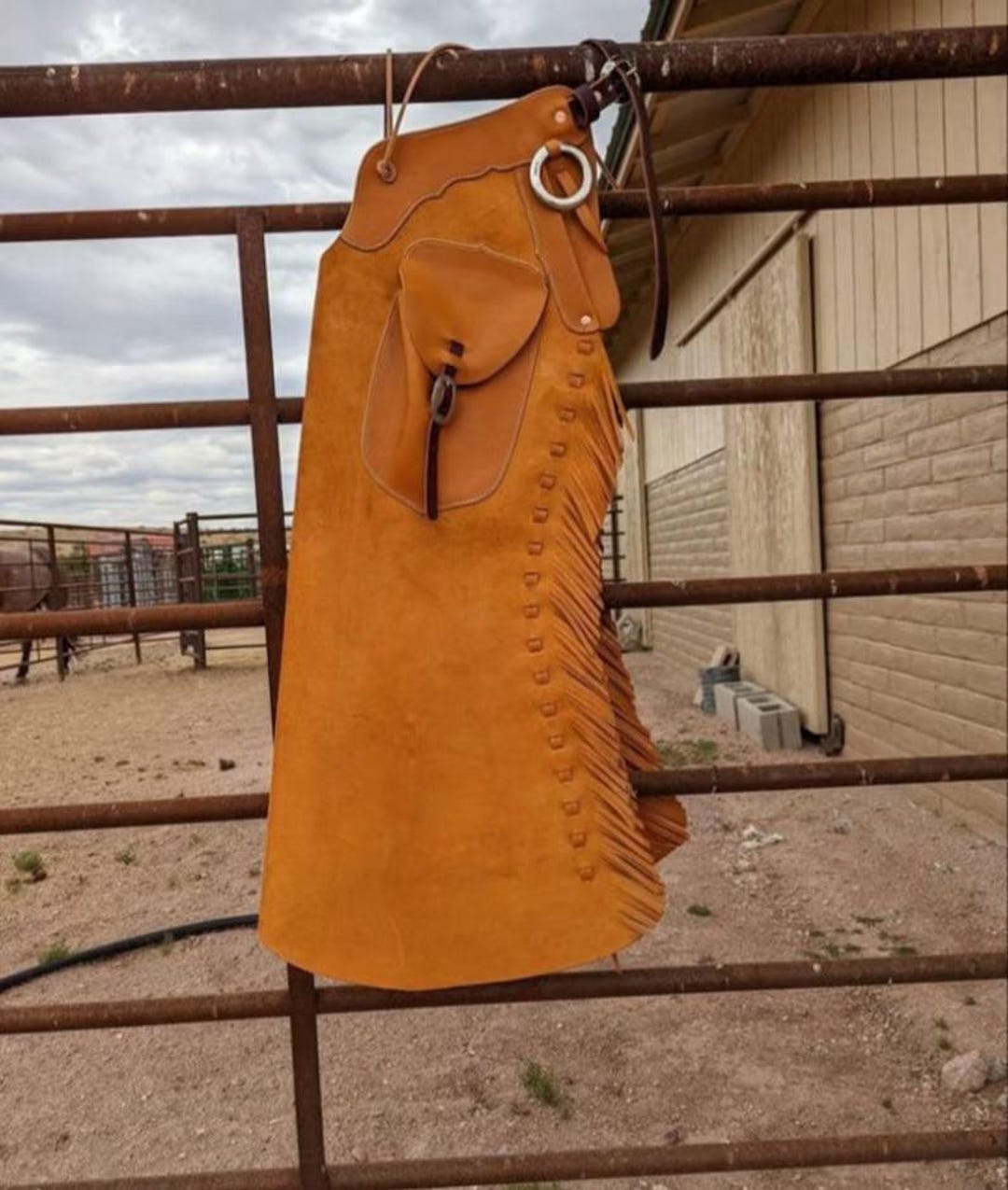 Handmade Native American Western Cowboy Leather Chap Rodeo Pant Fringes ...