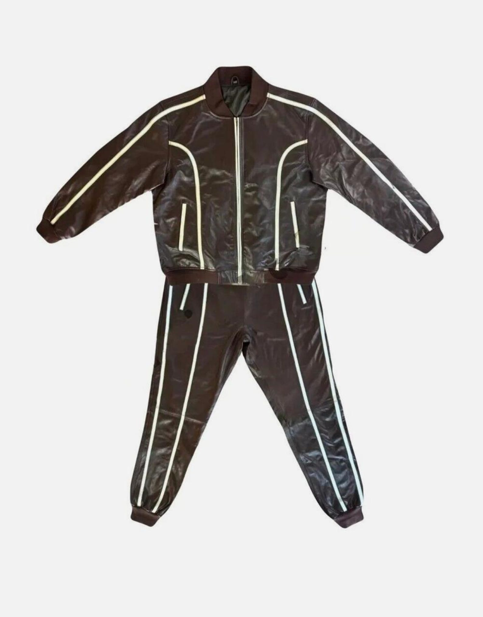 Men's Brayden PU Leather Track Suit Sweatsuit Style Streetwear Piped ...