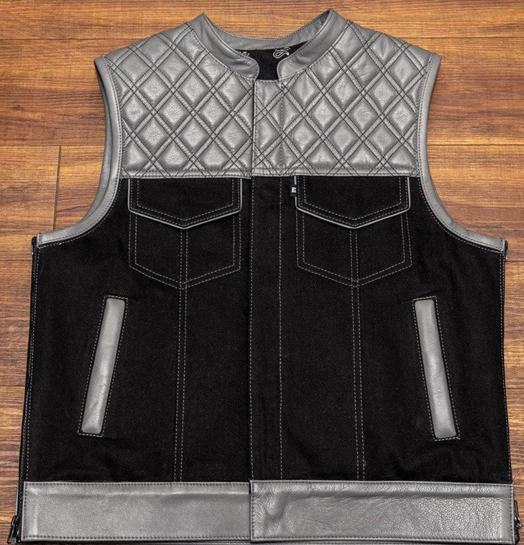 Leather & Denim Biker Vest: Diamond Quilted Motorcycle Vest - Etsy