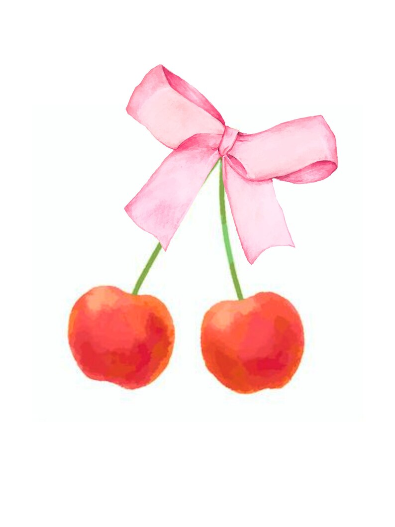 Trendy Red Cherry Bow Digital Poster Print - Etsy