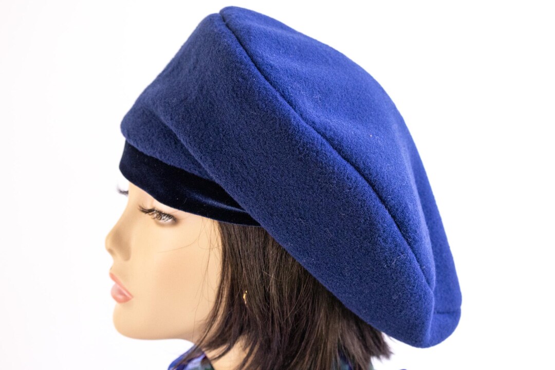 Oversized Navy Blue Fleece Beret: Slouchy Hat With Velvet Band - Etsy