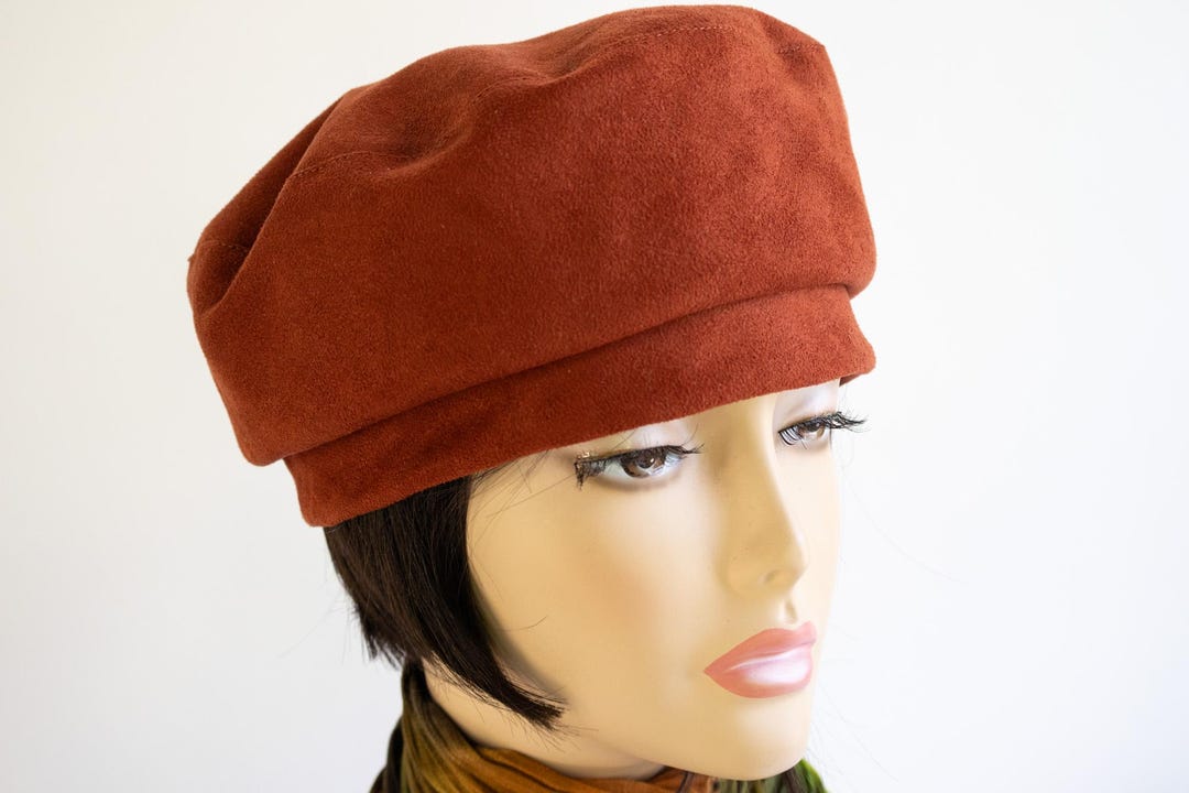 Beret, Tam, Faux Suede Pillbox, Classic Beret, Rust Color Hat, Rust ...