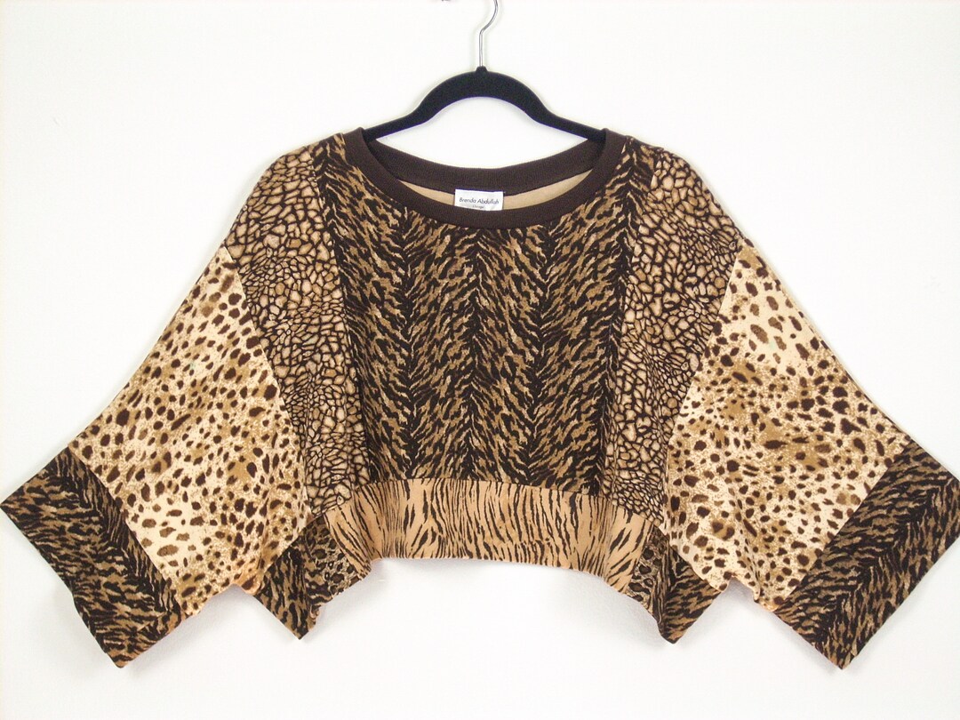 Upcycled Animal Print Cropped Shrug: Boho Kimono Sleeve Top (size 1X-2X ...