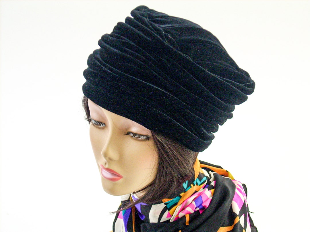 Velvet Hat/slinky Black Hat/black Stretch Velvet Hat/funky Hat /hat for ...