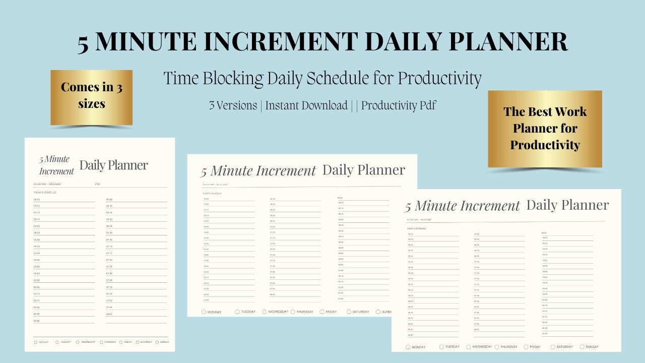 5 Minute Increment Daily Planner for Time Blocking, Productivity, to Do ...