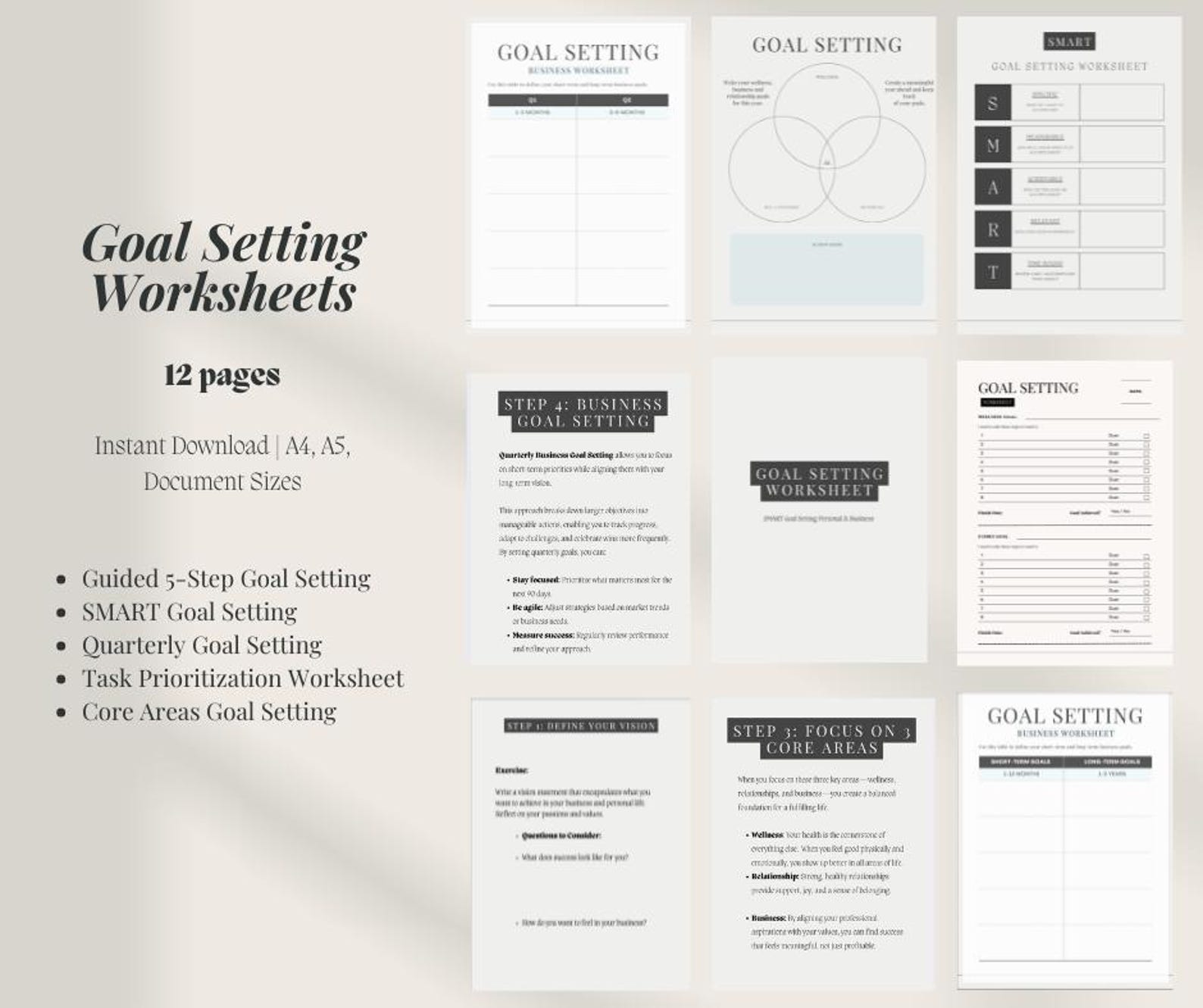 Goal Setting Template, SMART Goals Planner and Action Plan, Goal ...