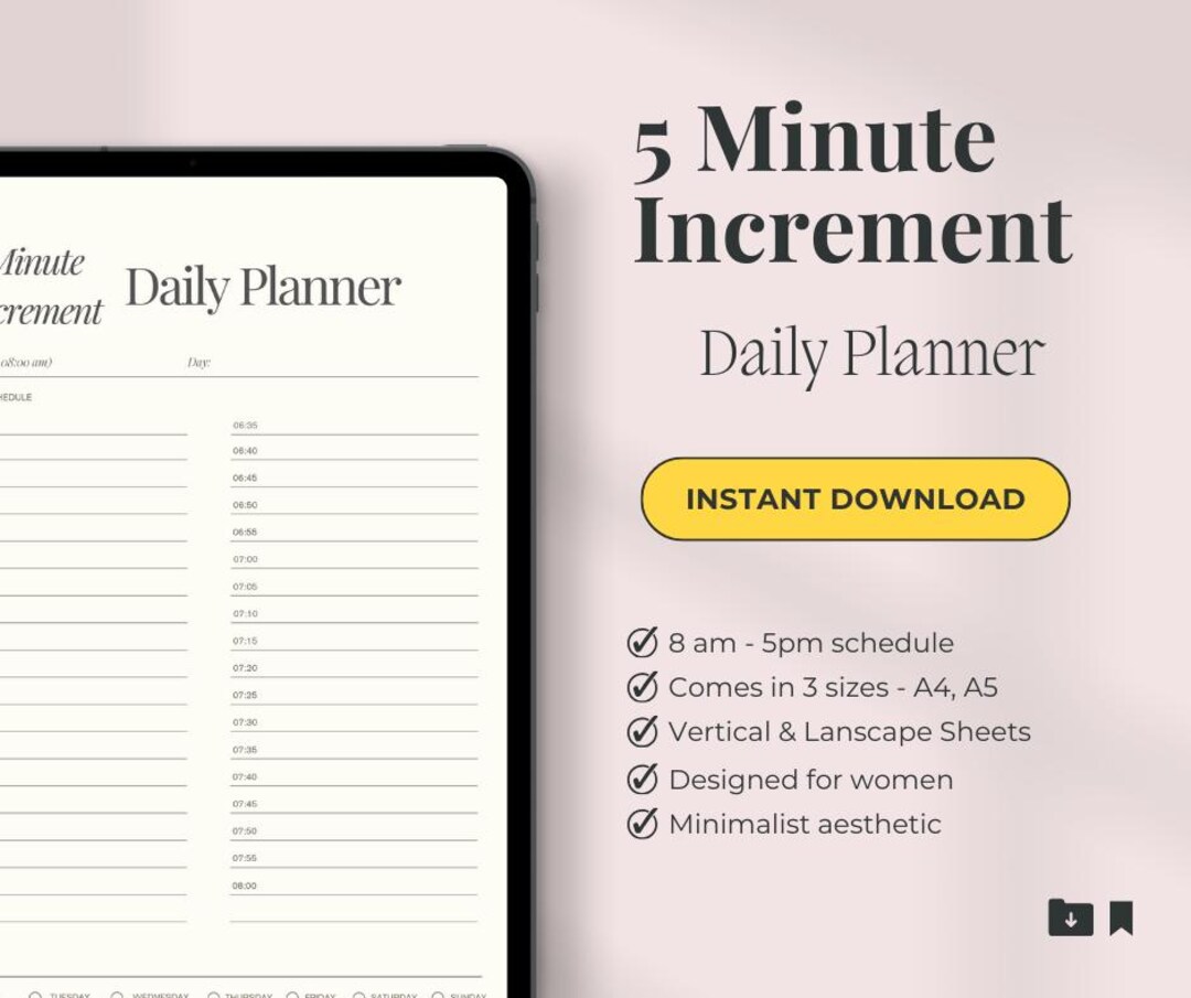 5 Minute Daily Planner A4 , Appointment Tracker, Time Block PDF ...