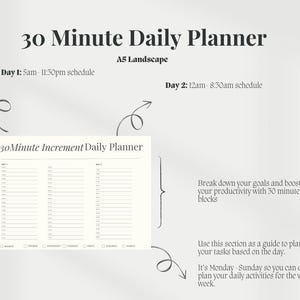 30 Minute Increment Daily Planner A4, A5 Instant Download Worksheet PDF ...