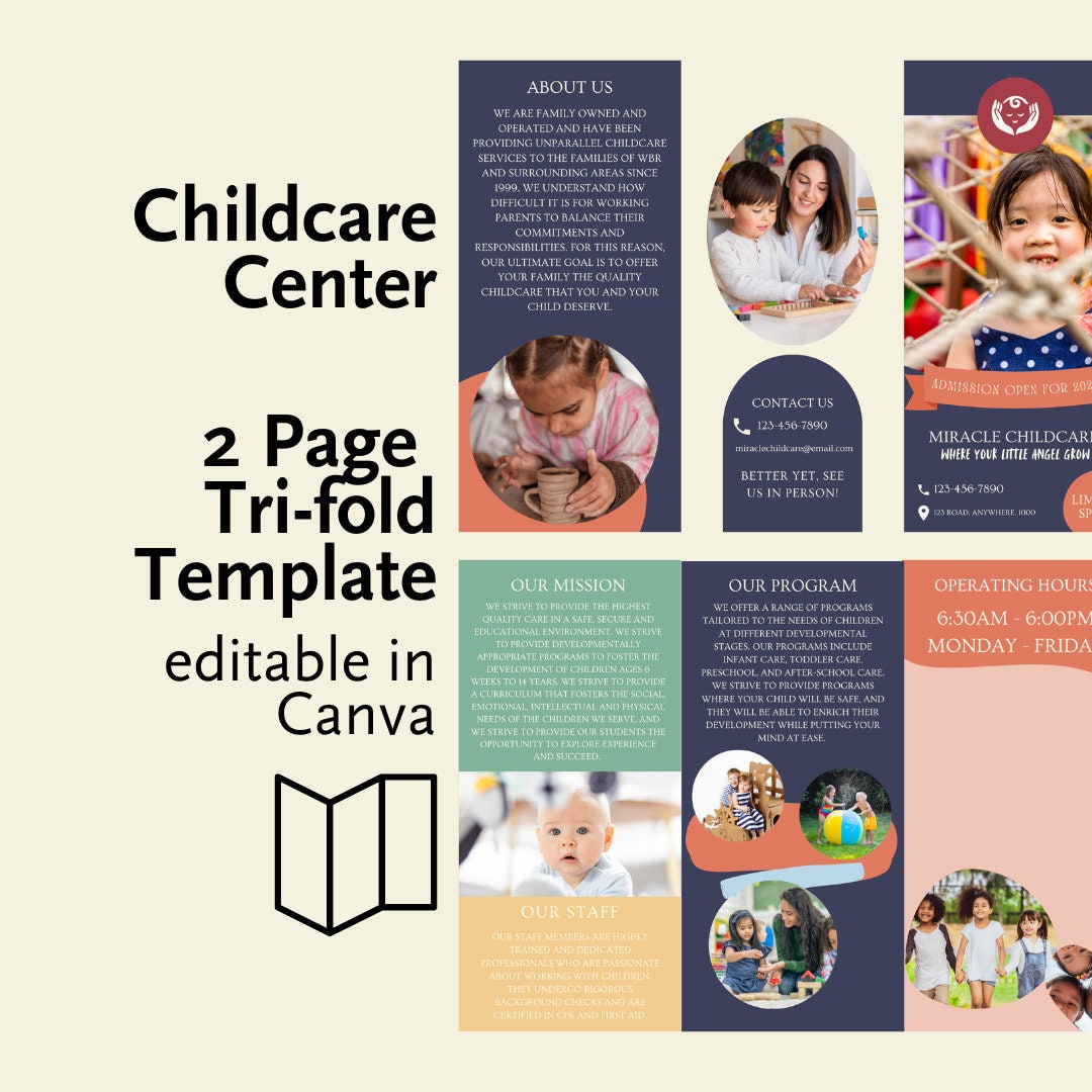 EDITABLE Trifold Brochure for Childcare Center Canva Template Preschool ...