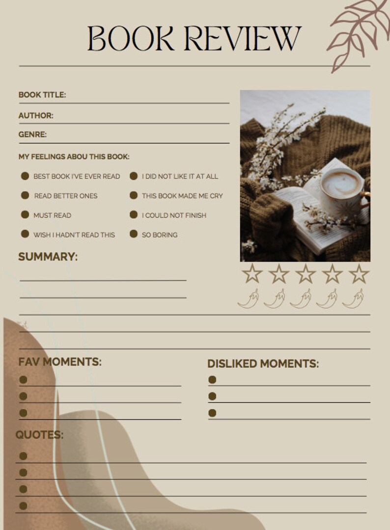 Book Review Template/tracker - Etsy