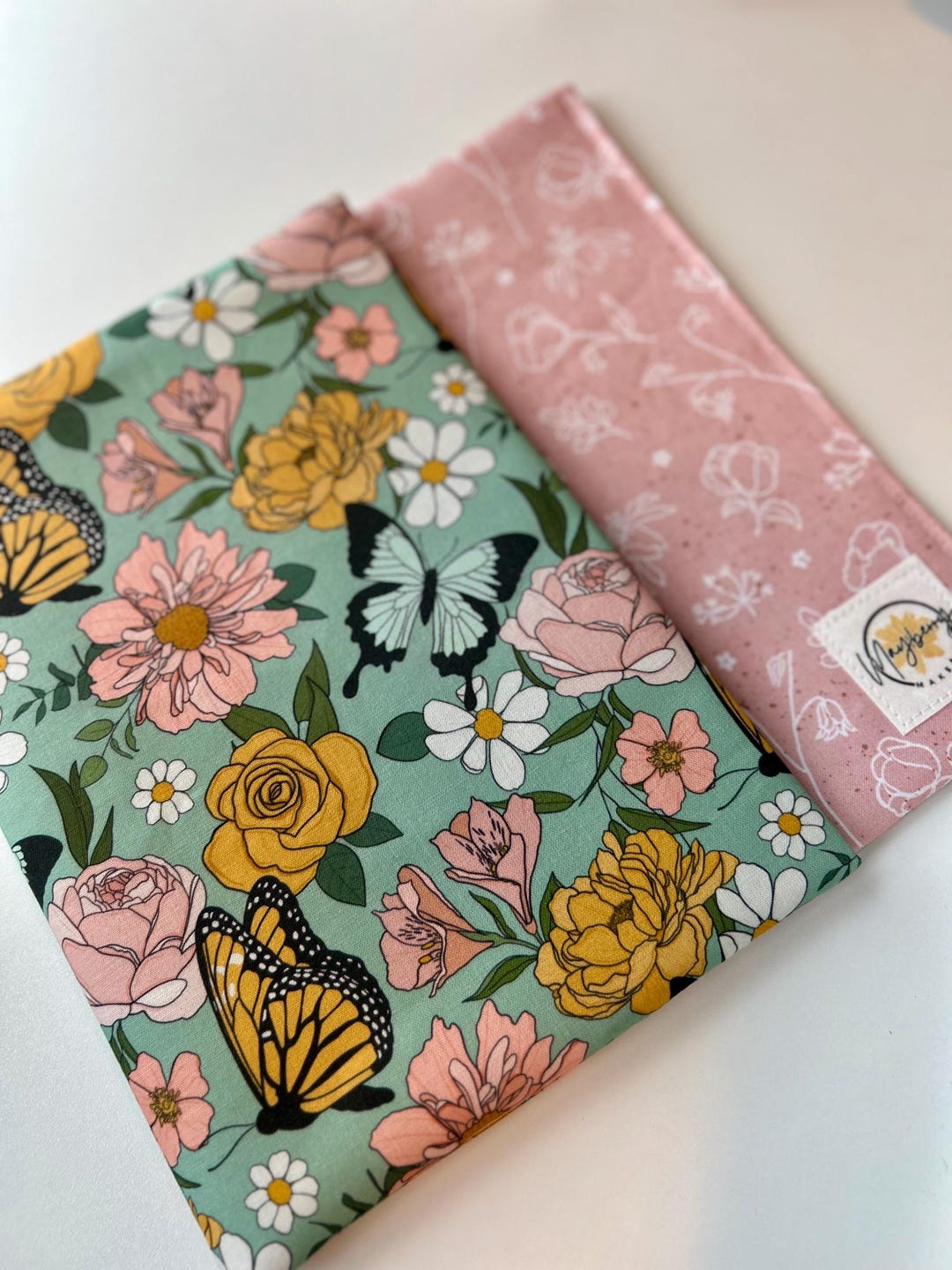 Adjustable Reversible Book Cover: Floral Butterfly Fabric Book Sleeve ...