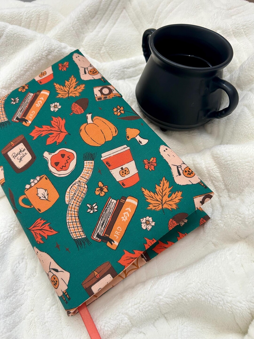 Reversible Fabric Book Cover, Pumpkin Spice & Spiderweb Design - Etsy