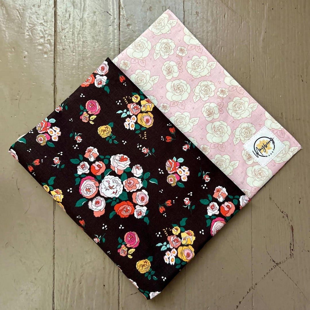 Reversible Book Cover Adjustable Fabric Dust Jacket Roses Book Sleeve ...