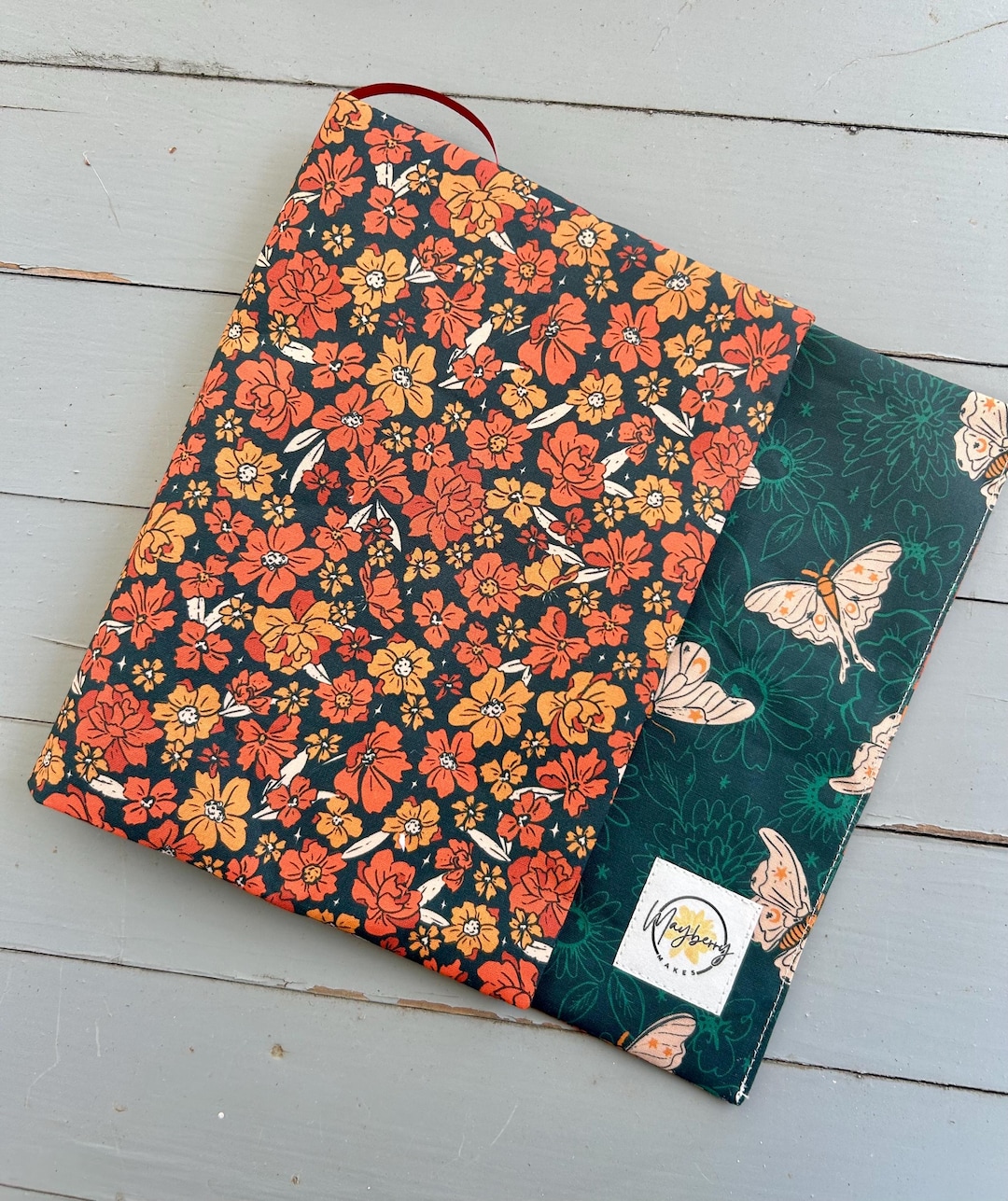 Reversible Fabric Book Cover; Fall Floral and Moth Reversible Book ...