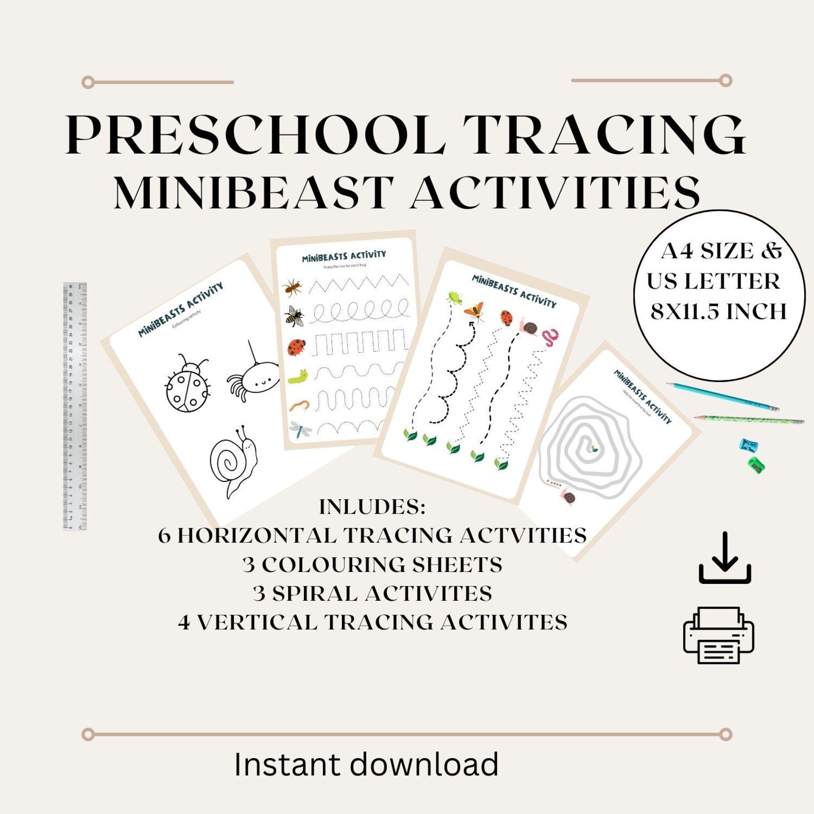 Minibeasts Preschool, Toddler, SEND Tracing Activity, Fine Motor Skills. Parents, Teachers ...