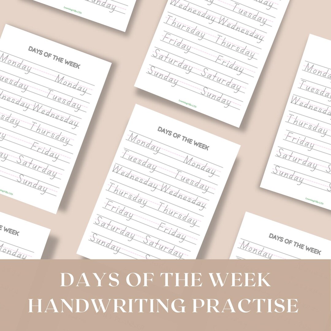 Days of the Week Handwriting Practice Sheets Printable PDF for Kids - Etsy