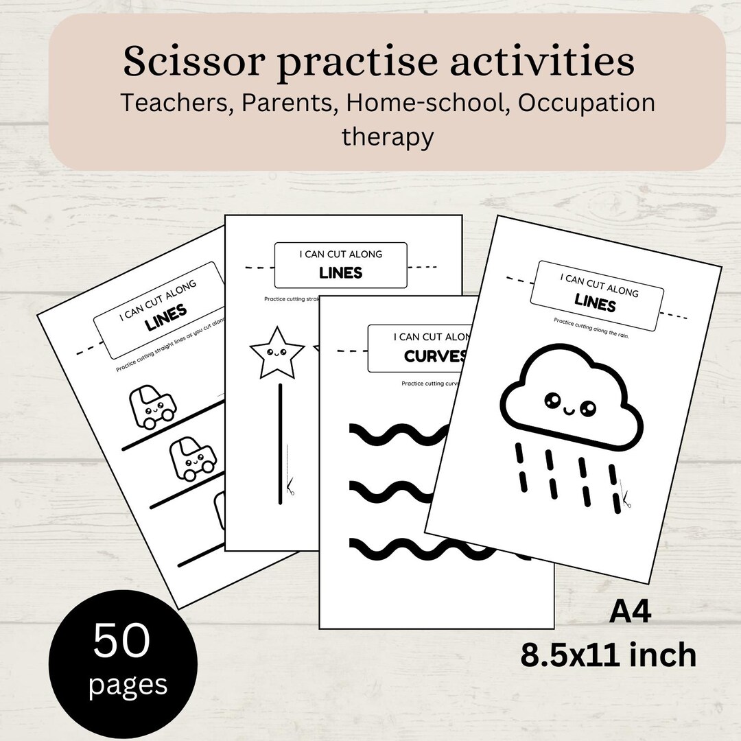 Scissors Skills Preschool Activity Worksheets, Perfect for Enhancing ...