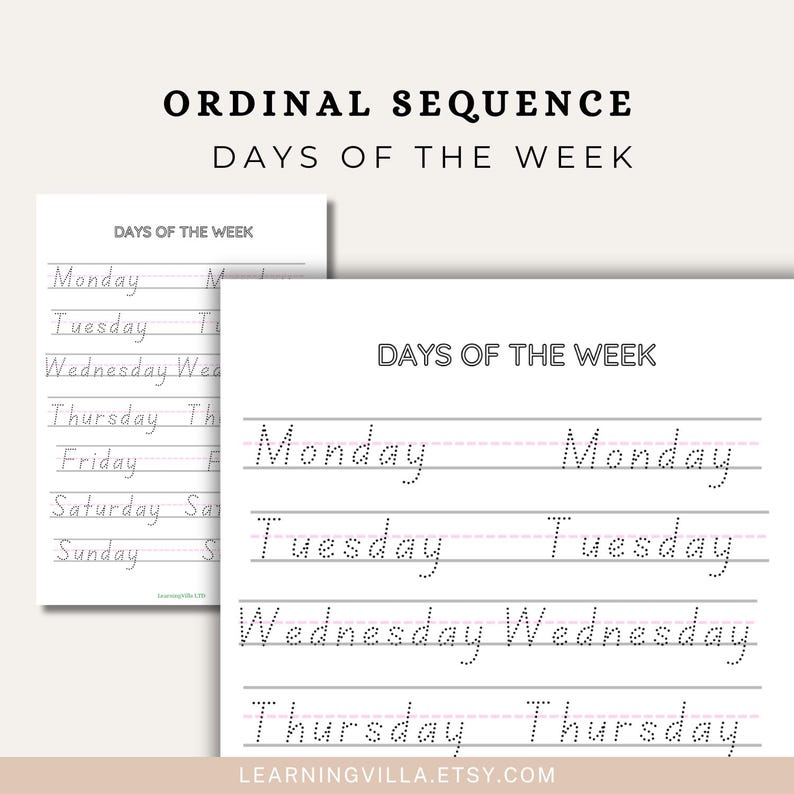 Days of the Week Handwriting Practice Sheets Printable PDF for Kids - Etsy