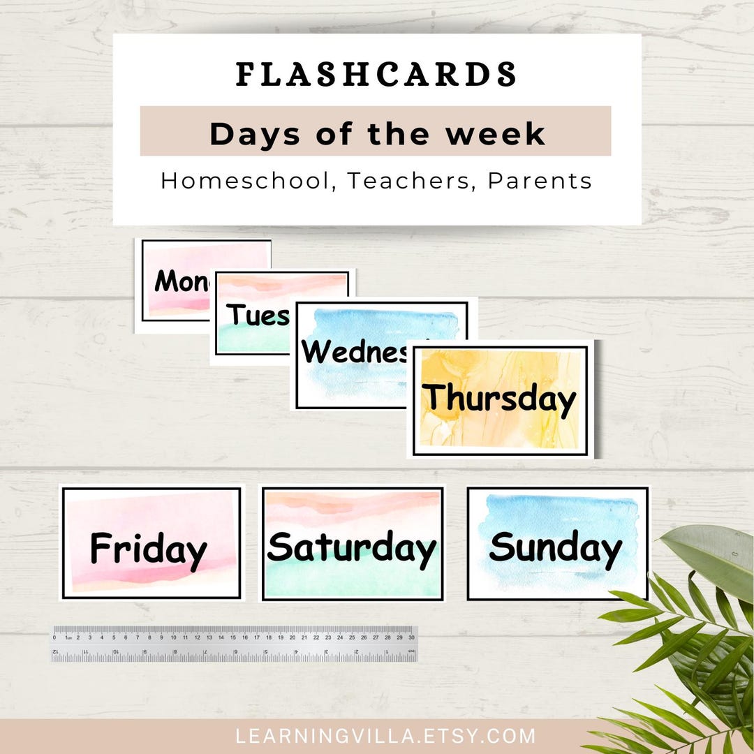 Colorful Days of the Week Flashcards for Learning Fun - Etsy