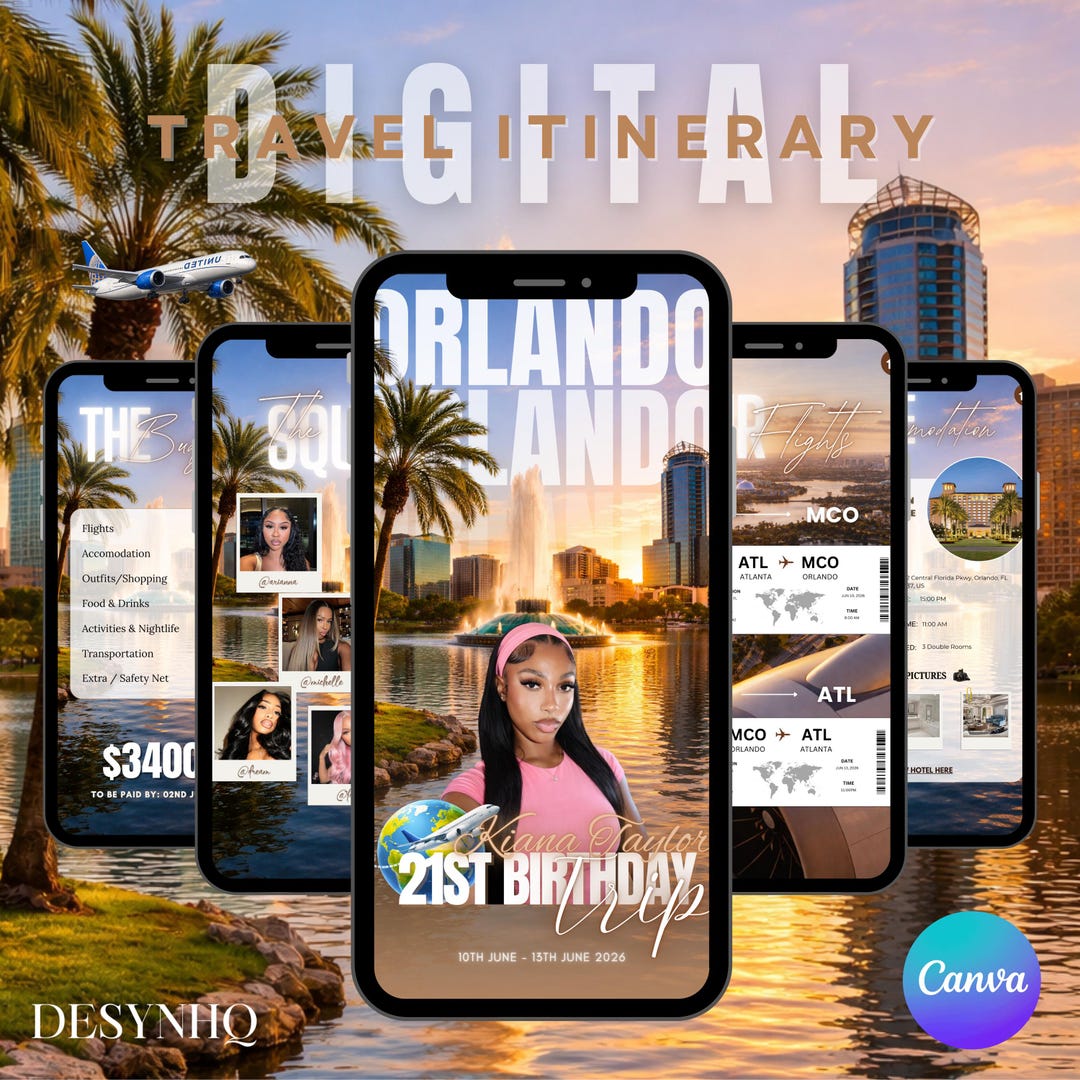 Orlando Florida Travel Itinerary Template, Editable Canva Weekend Trip ...