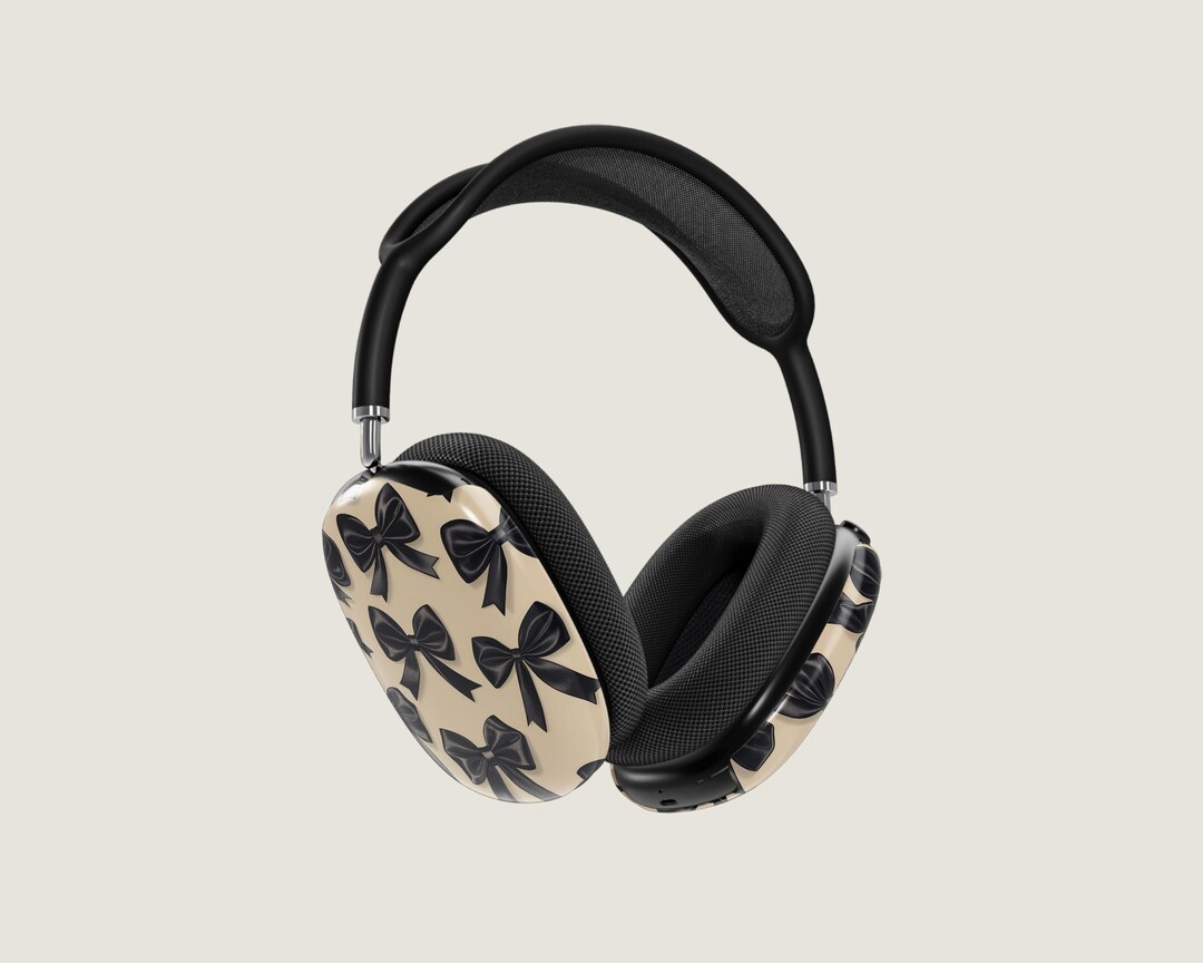 Cream Black Bow AirPod Max Covers, Apple Airpods Max Cases, Snap on ...