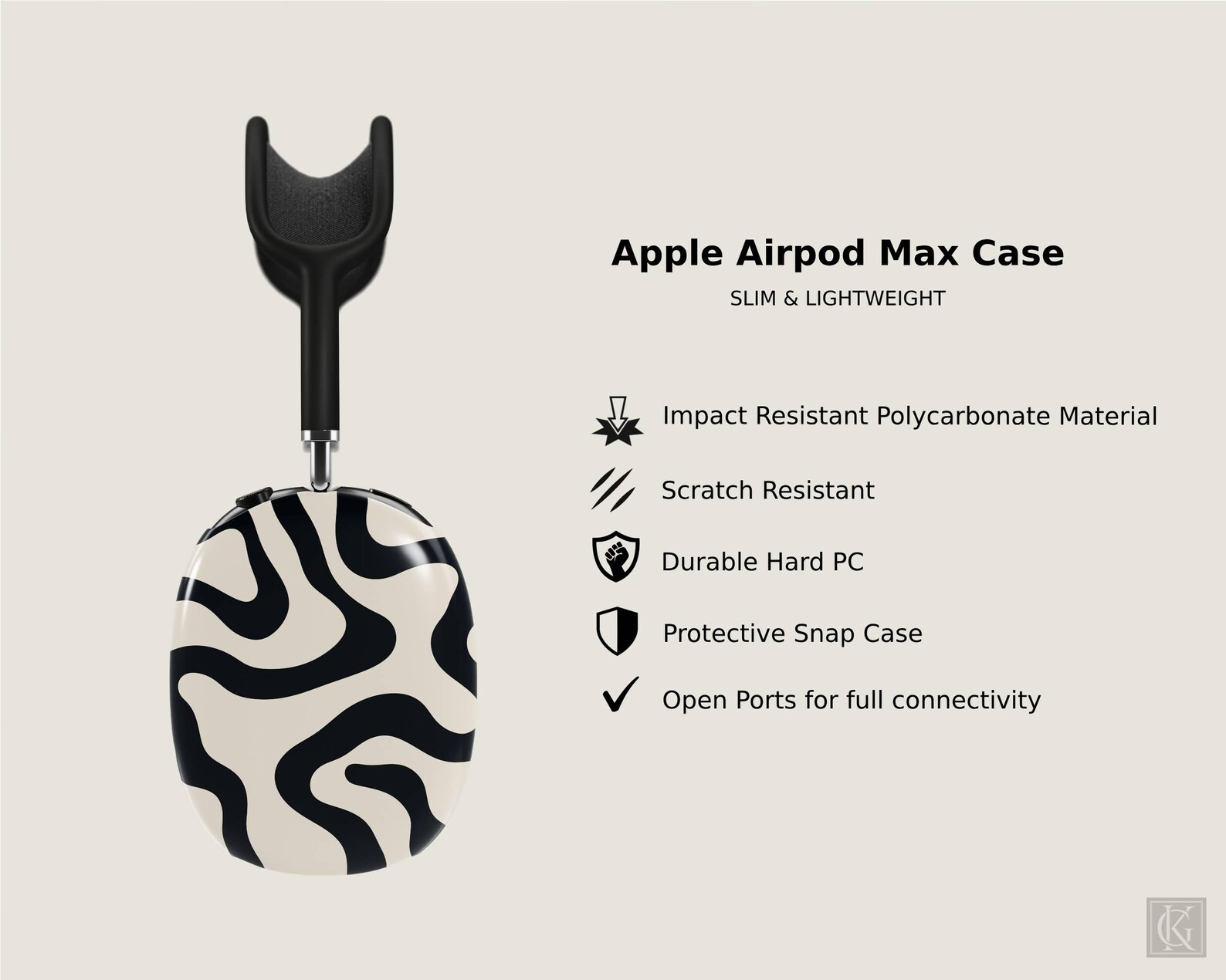 Black Waves Abstract AirPod Max Covers, Apple Airpods Max Cases, Snap ...