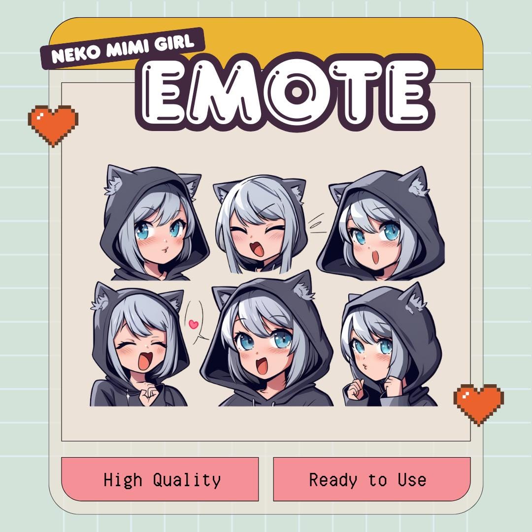 Neko Mimi Emotes Bundle | Stream Emote Pack | Cute Chibi Anime Style ...