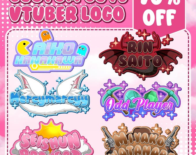 Custom Vtuber Logo Text Cute Vtuber Logo Chibi Vtuber Logo Kawaii Logo ...