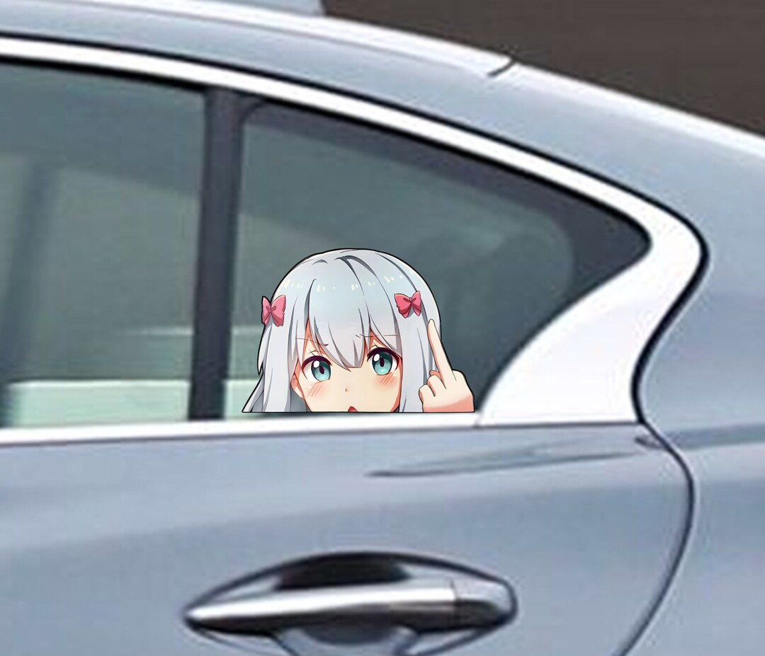 Cute Girl Middle Finger Window Peeker Sticker Funny Laptop Car Window ...