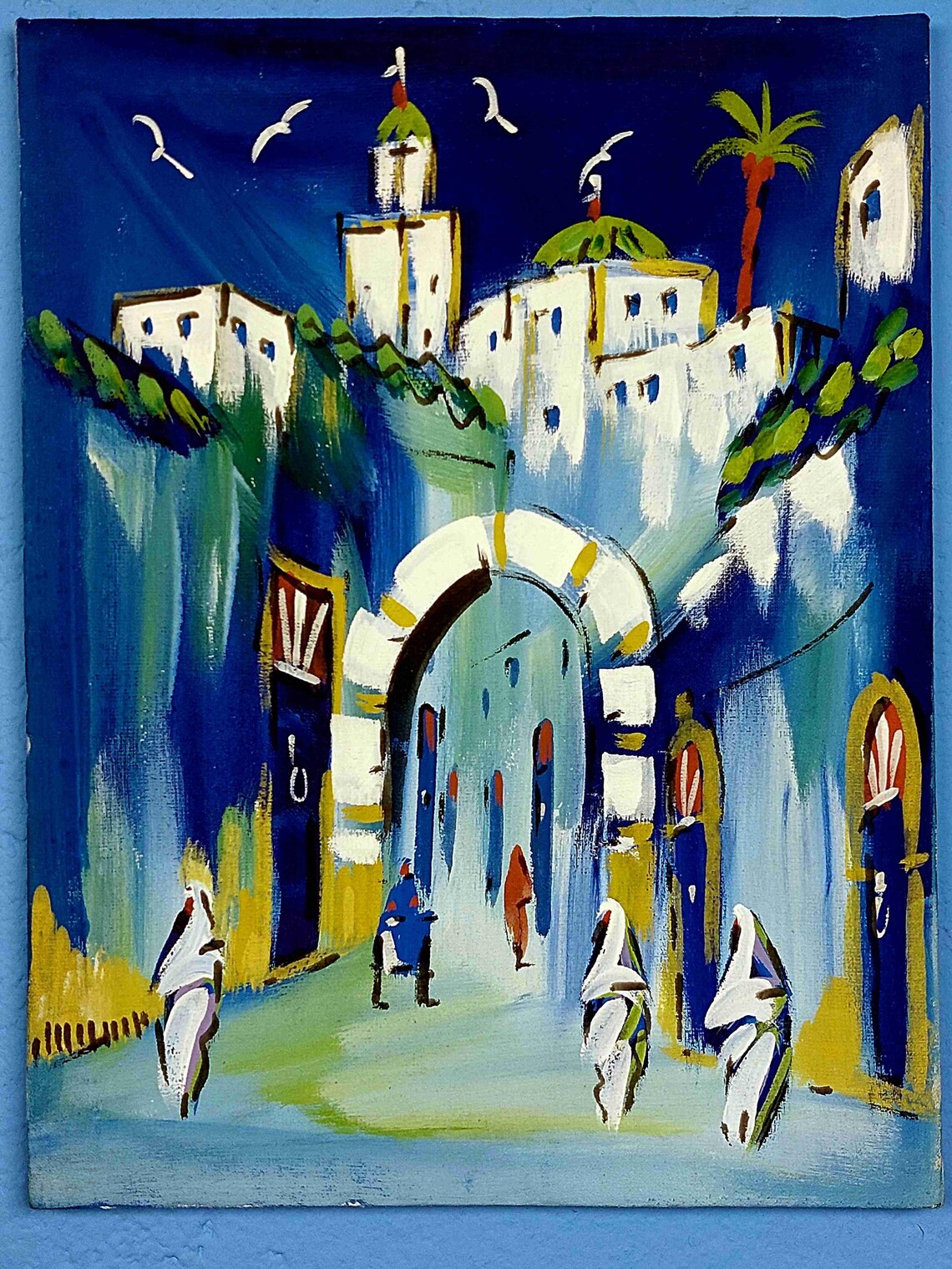 Chefchaouen Moroccan Painting: Original Acrylic Art, Mediterranean ...
