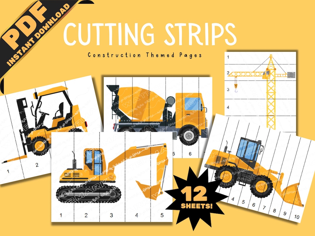 Cutting Strip Bundle | Construction Trucks | Printable PDF File - Etsy