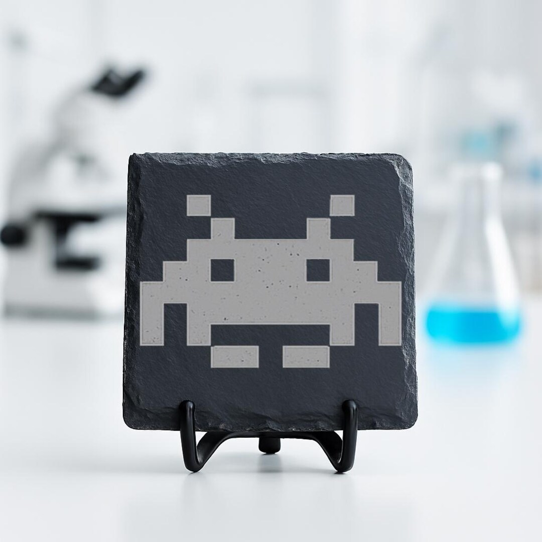 Retro Gaming Slate Coaster – Space Invader – Laser Engraved Collector’s ...