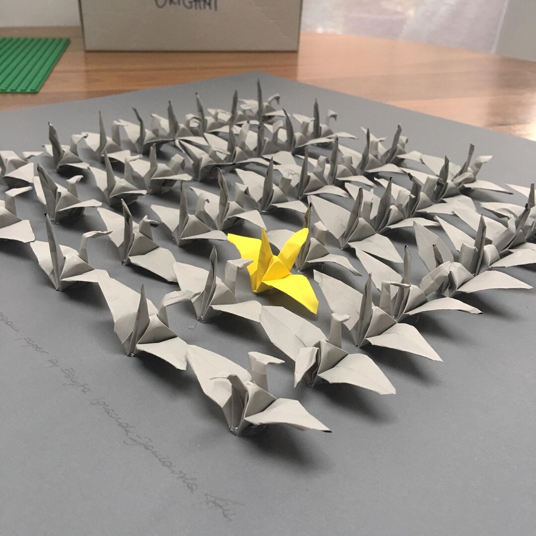 Grey Origami Crane Art/one Odd Out Crane Colour/paper Crane Wall Art ...