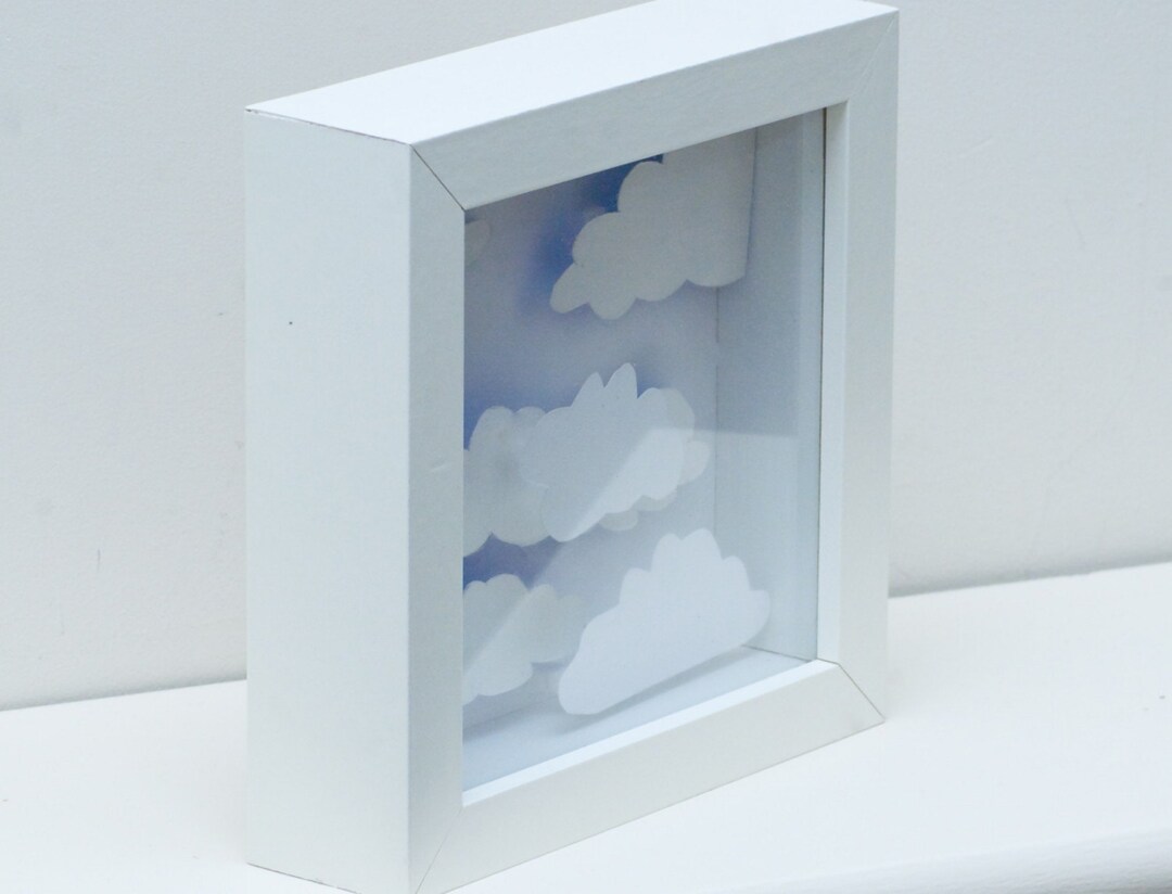 Hand-cut Paper Cloud Art: 3D White Box Frame (16cm) - Etsy UK