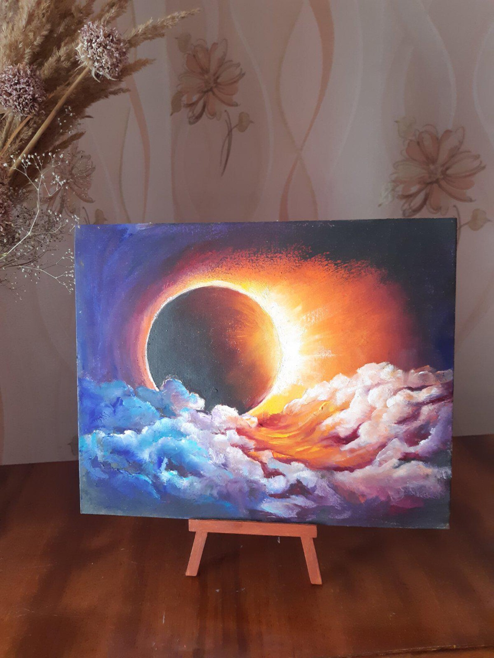 Space Oil Painting Solar Eclipse Space Wall Art Original Handmade Oil ...
