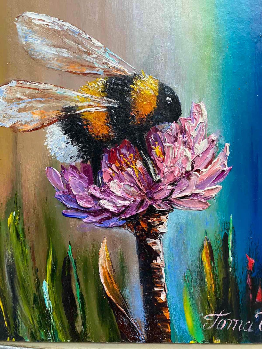 Bumblebee on a Flower, Interior Painting Painted With Oil Paints 6 by 8 ...