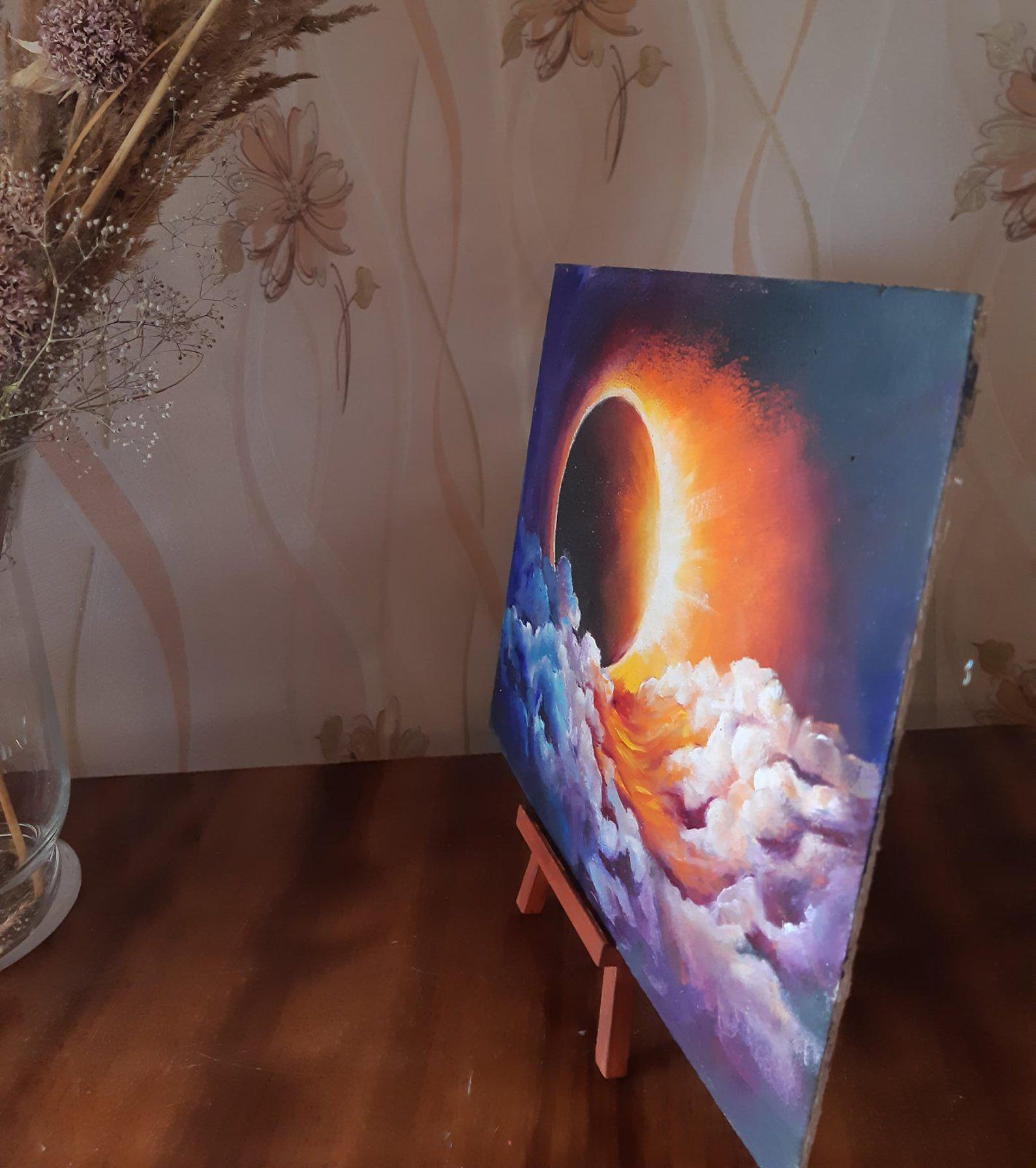 Space Oil Painting Solar Eclipse Space Wall Art Original Handmade Oil ...