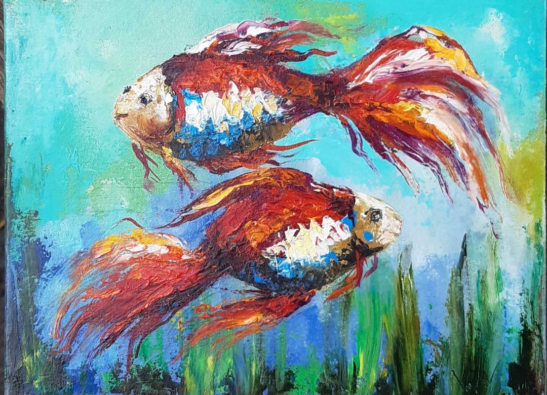 Goldfish Oil Painting: Modern Fish Art, Original Handmade (8x6 In) - Etsy