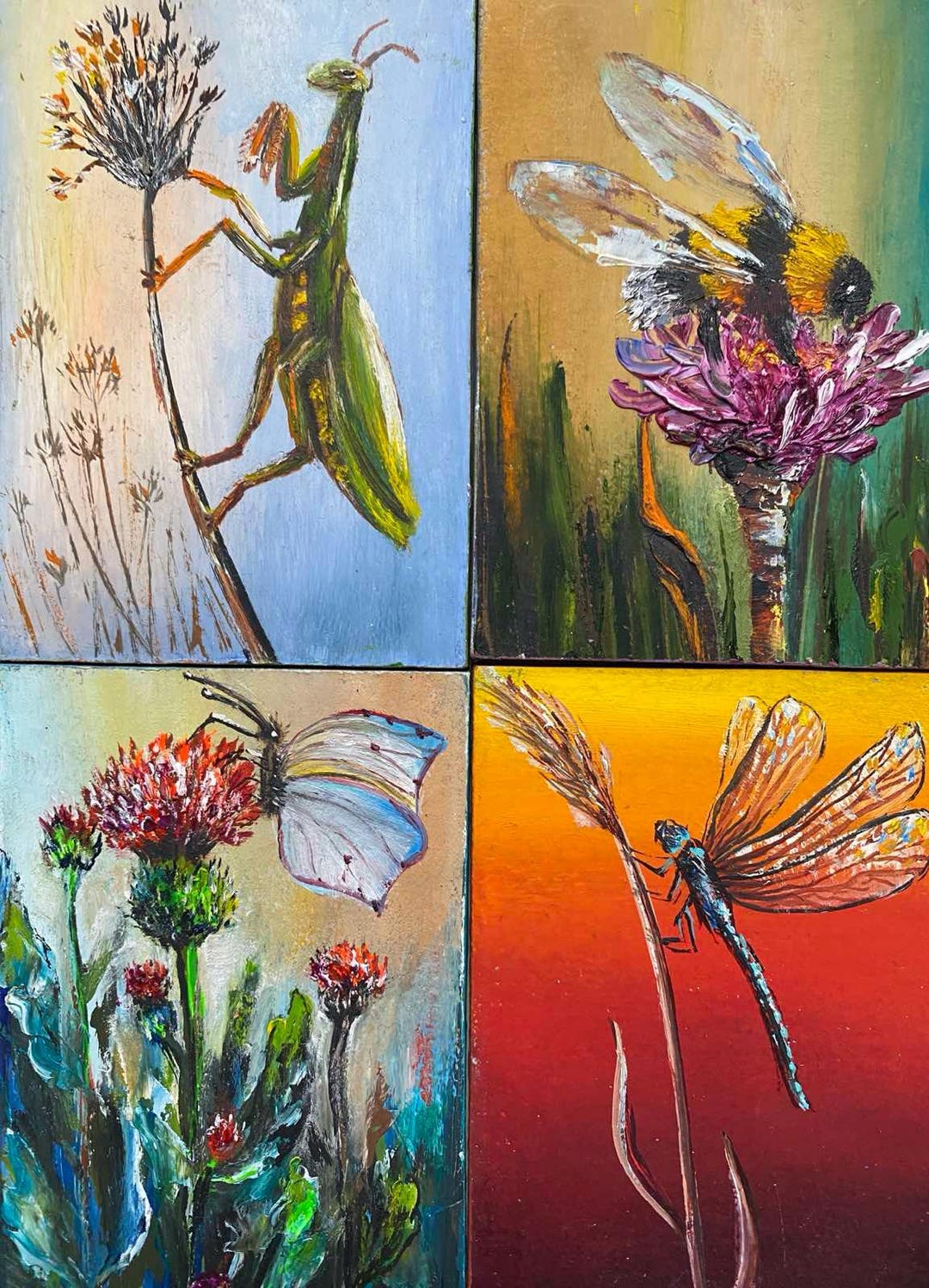 ACEO Original Oil Painting: Insects & Summer Landscapes Double-sided ...