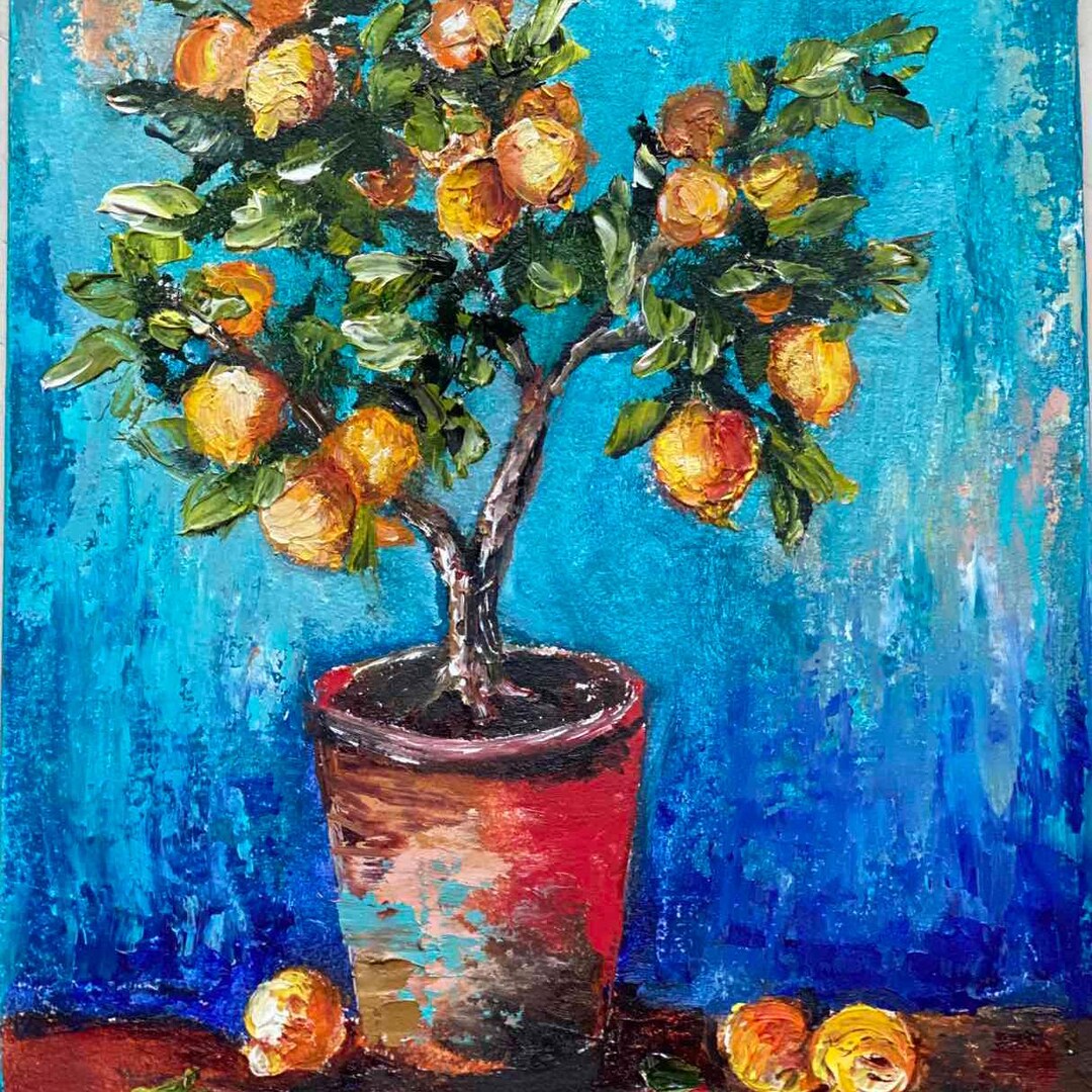 Lemon Tree Oil Painting: Original Still Life Art (5x7 In) - Etsy