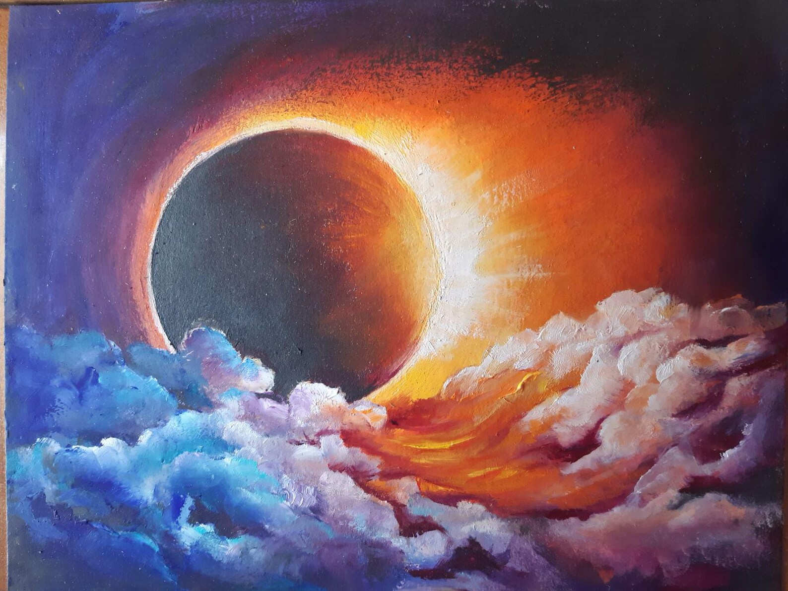 Space Oil Painting Solar Eclipse Space Wall Art Original Handmade Oil ...