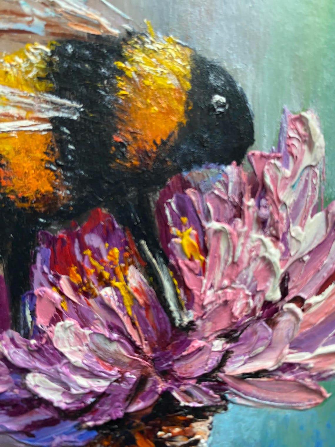 Bumblebee on a Flower, Interior Painting Painted With Oil Paints 6 by 8 ...