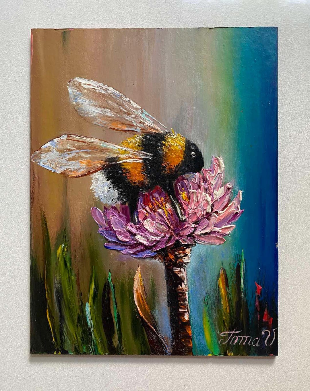 Bumblebee on a Flower, Interior Painting Painted With Oil Paints 6 by 8 ...