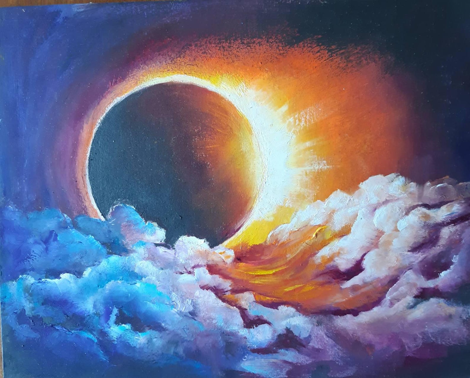 Space Oil Painting Solar Eclipse Space Wall Art Original Handmade Oil ...