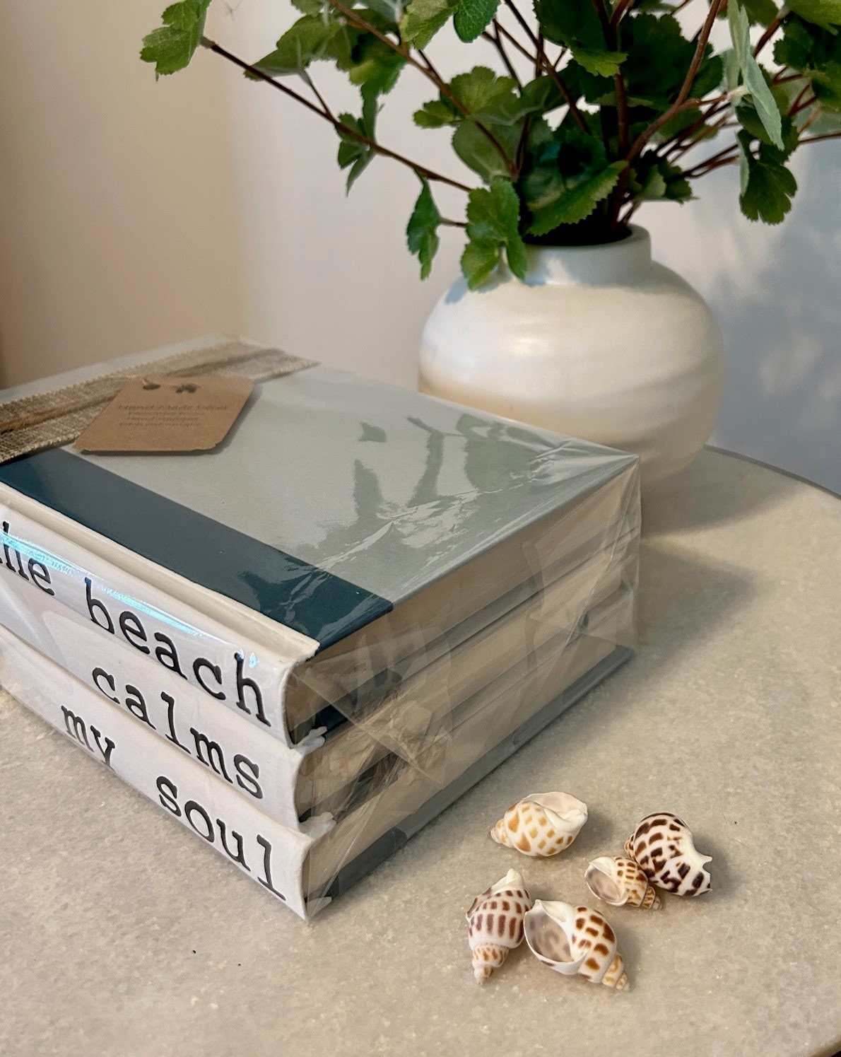 The Beach Calms My Soul Bookstack With Shells, Coastal Stacked Books ...