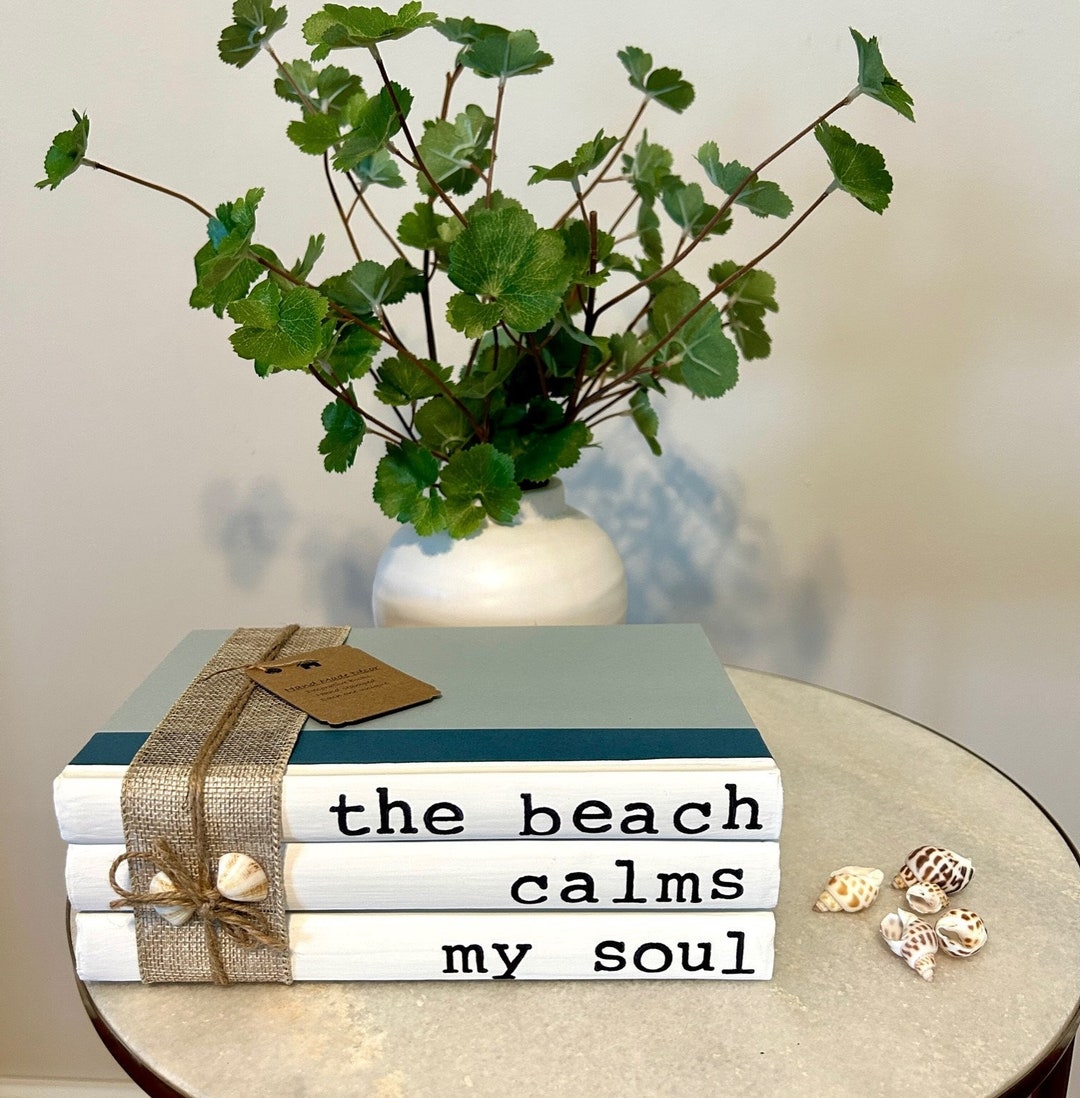 The Beach Calms My Soul Bookstack With Shells, Coastal Stacked Books ...