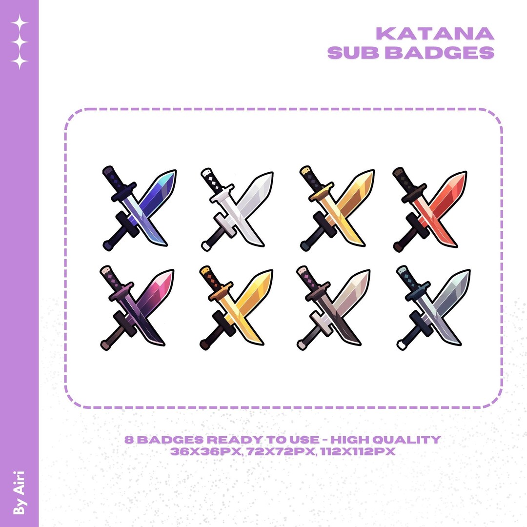 Kawaii Katana Badges| Digital Download Katana | Swords Art | Twitch and ...
