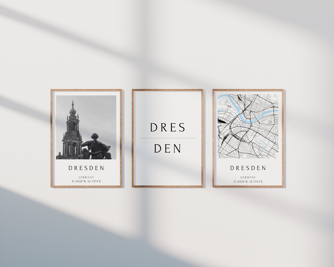 Dresden Poster 3er Set, Dresden Foto Set, Dresden Geschenk, Dresden Map ...
